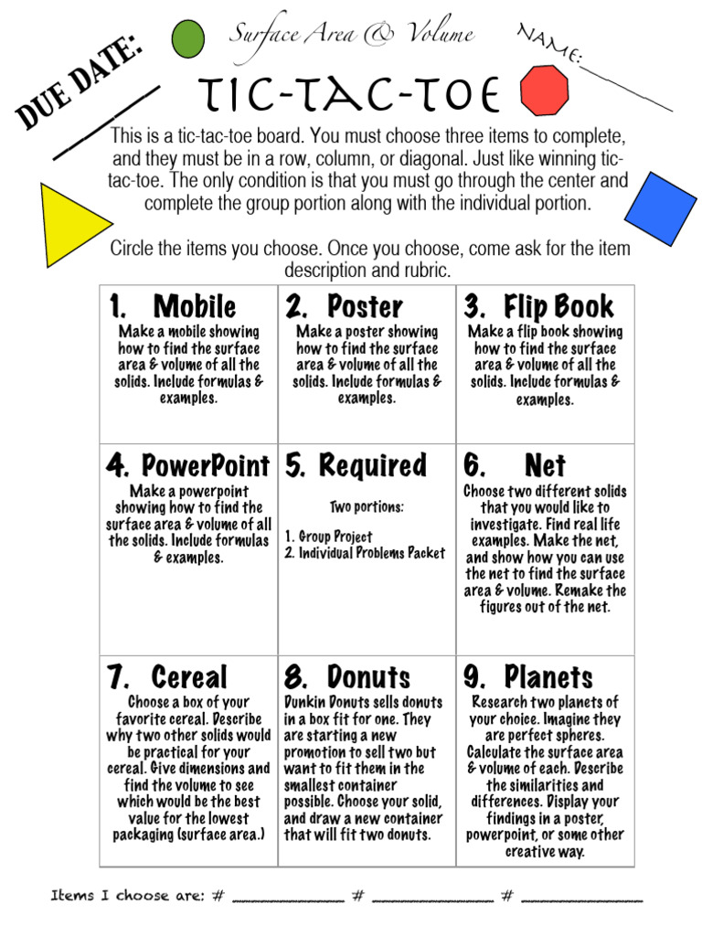 Tic-Tac-Toe: 1. Mobile 2. Poster 3. Flip Book | PDF | Area | Volume