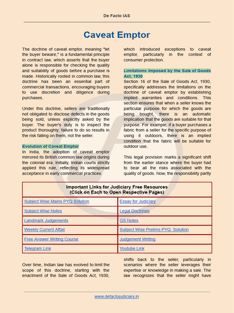 Doctrine of Caveat Emptor | PDF | Justice | Crime & Violence