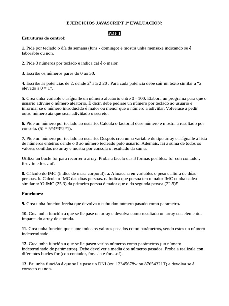 EjerciciosJavascript 1EVAL | PDF