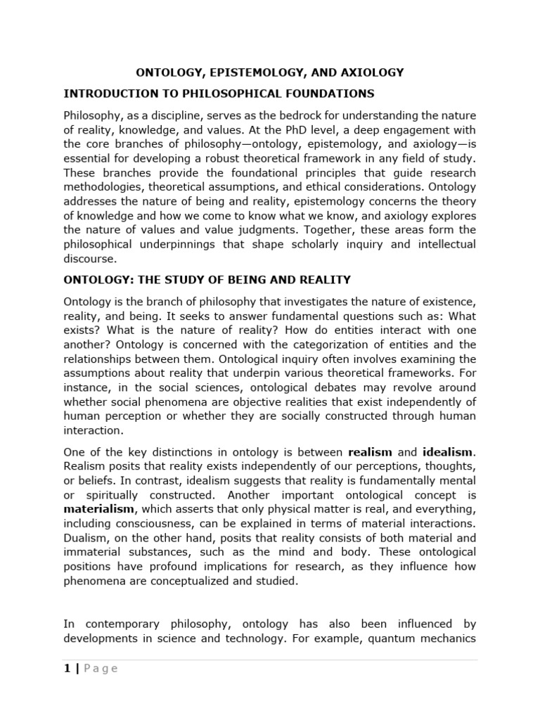 Xontology, Epistemology, And Axiology | PDF | Epistemology | Reality
