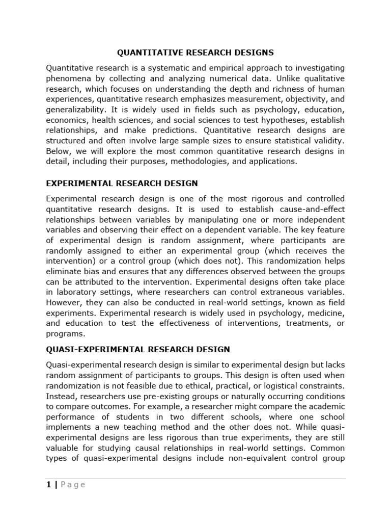 Xquantitative Research Designs | PDF | Quantitative Research | Experiment