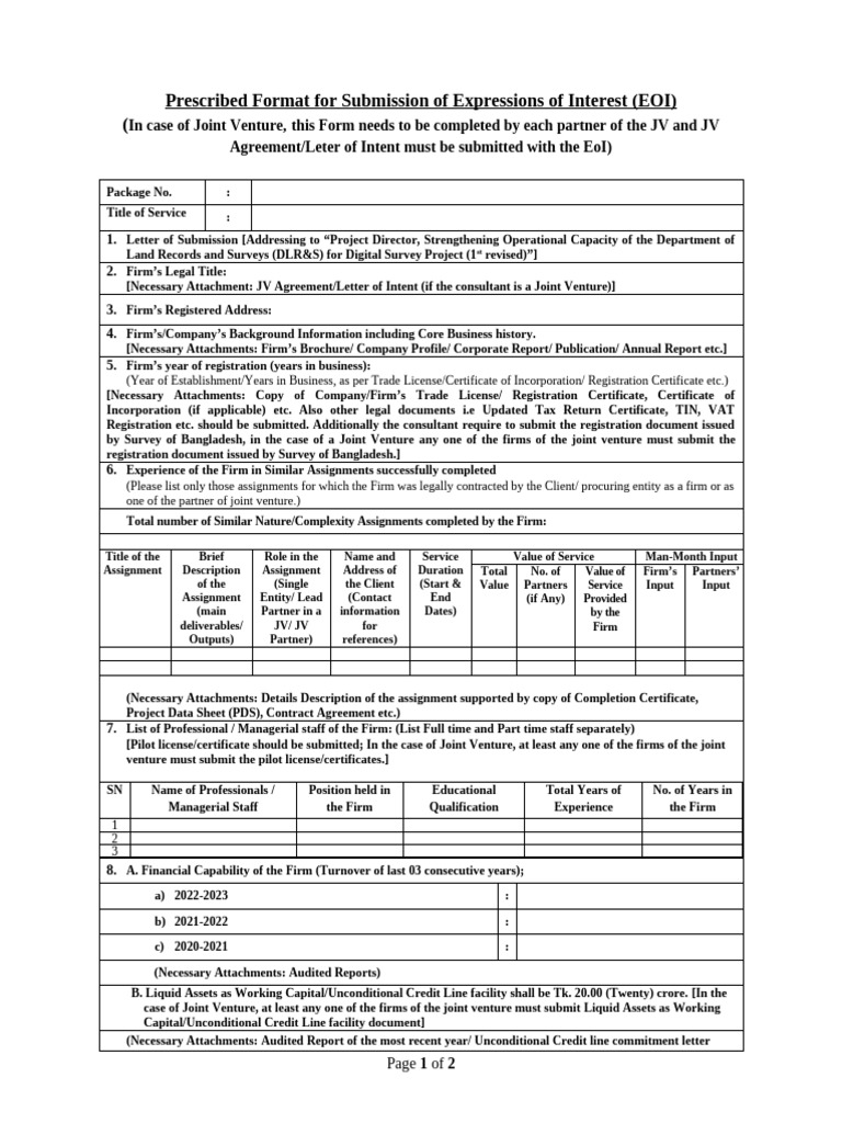 SD-18-21 - Prescribed EoI Format - Final - 12.12.2024 | PDF | Joint Venture | Business Economics