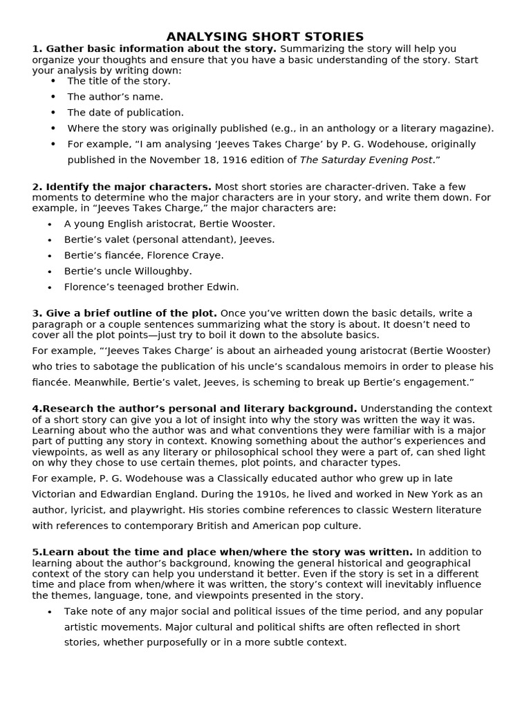 ANALYSING SHORT STORIES | PDF | Bertie Wooster | Jeeves