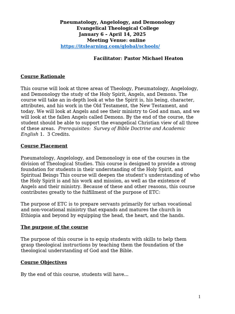 Pneumatology, Angelology, Demonology Course | PDF | Citation | Demonology
