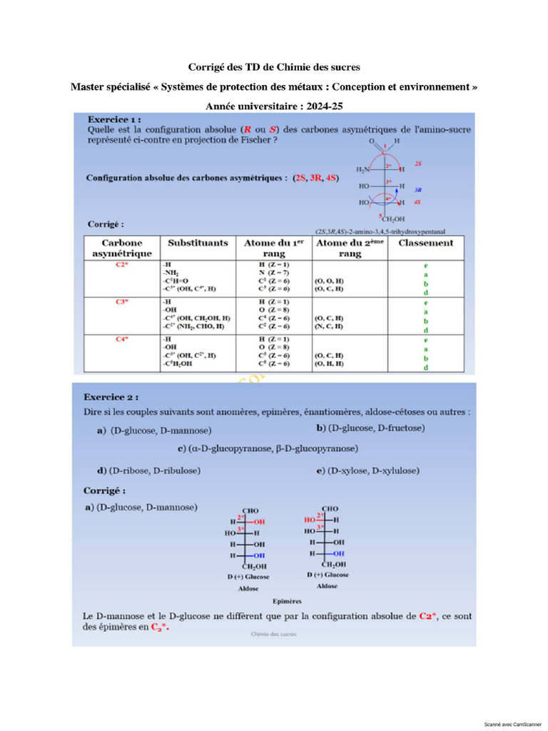 Corrigé Des TD de Chimie Des Sucres 2025 | PDF