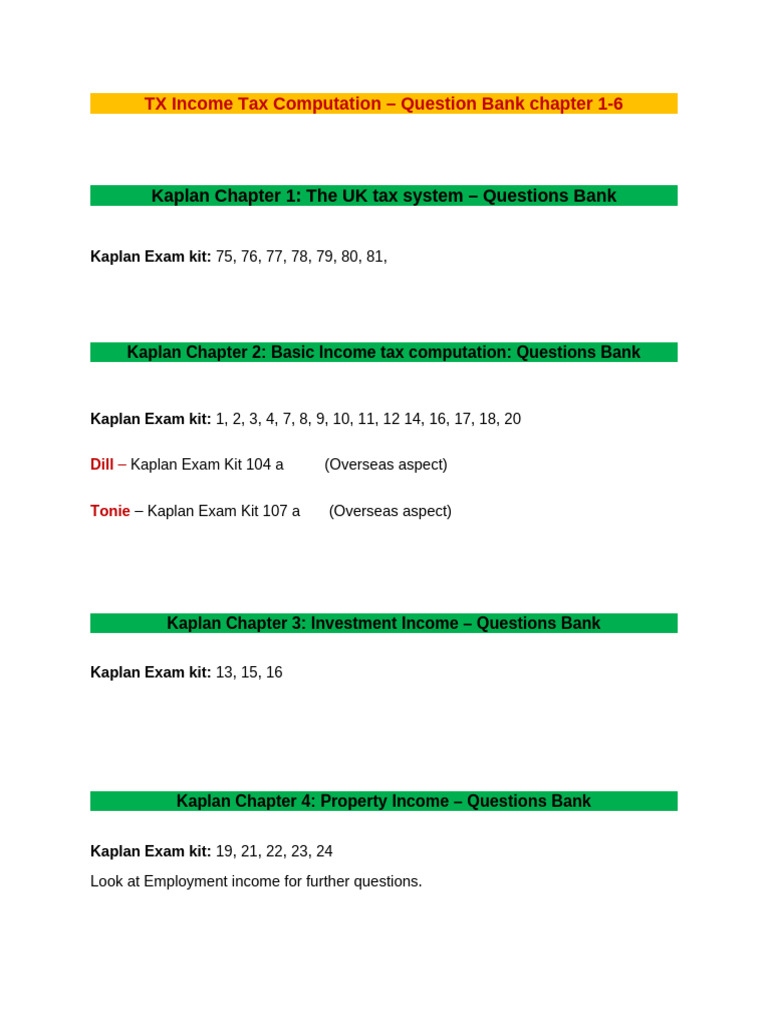 TX Income Tax Question Bank Chapter 1-6 | PDF