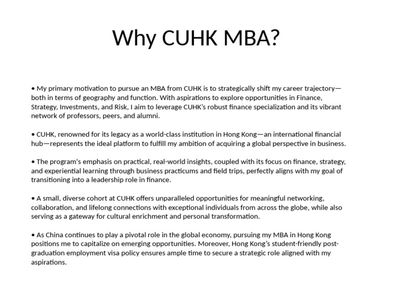 CUHK MBA: A Path to Global Finance | PDF