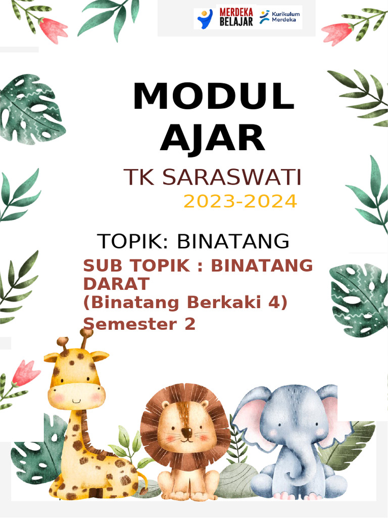 Modul Ajar Binatang Darat TK 2023-2024 | PDF