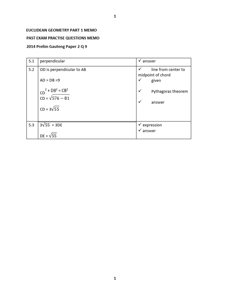 Euclidean Geometry Exam Memo | PDF | Mathematics | Euclid
