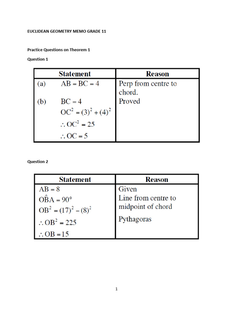 Euclidean Geometry Memo Grade 11-4 | PDF | Circle | Triangle
