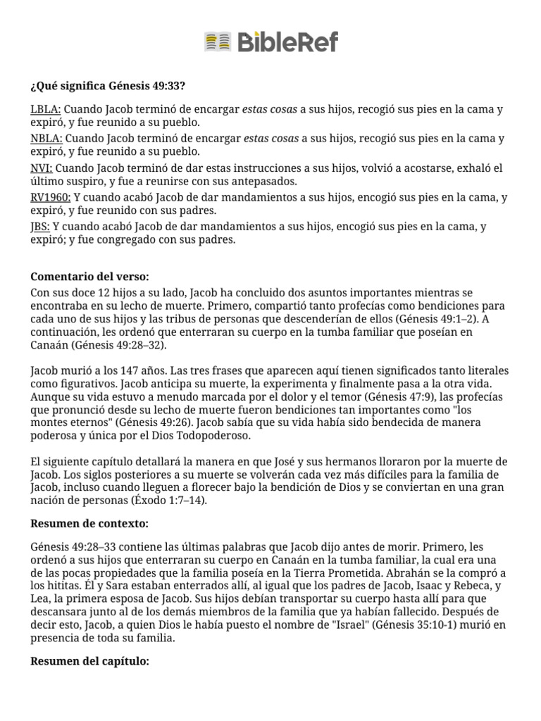 Génesis 49 - 33 - Printer Friendly | PDF | Jacob | Libro del Génesis