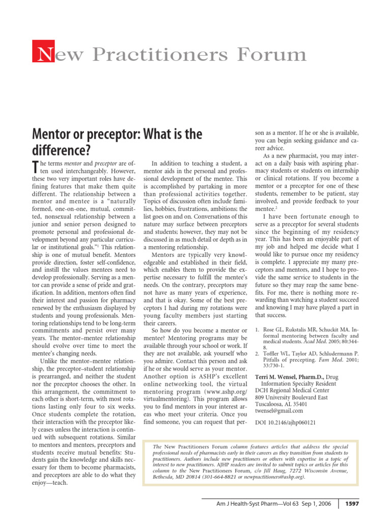 Mentor or Preceptor What Is The Difference - Wensel - 2006 | PDF ...