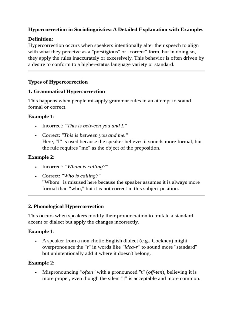Hypercorrection in Sociolinguistics | PDF | Communication ...
