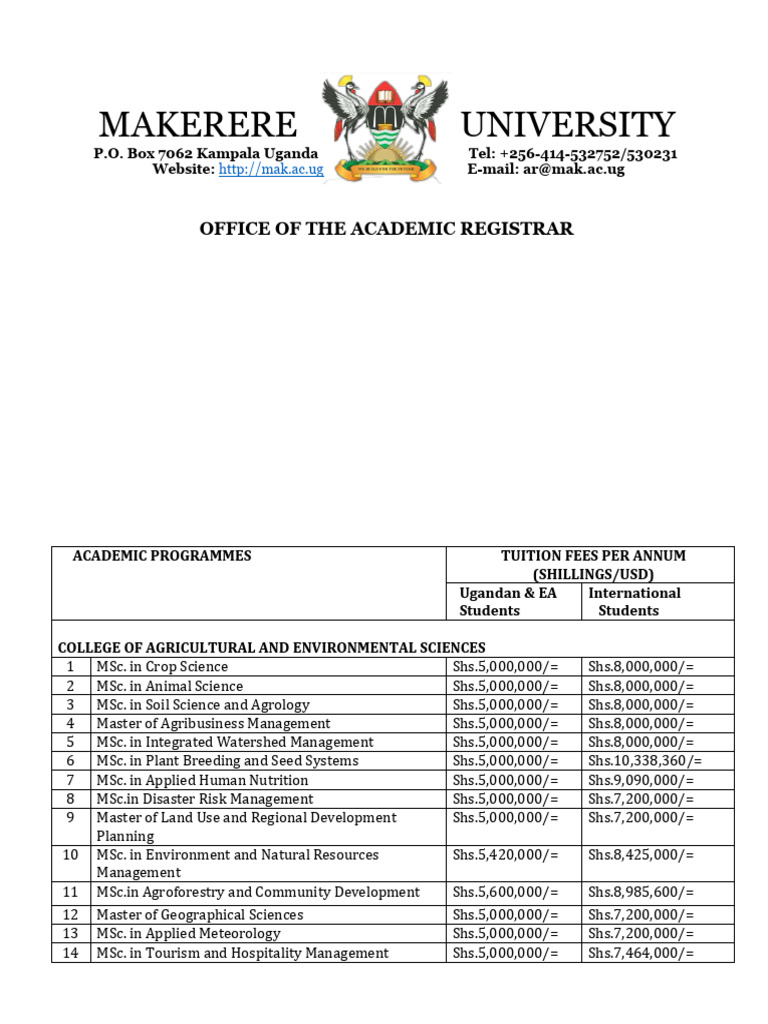 Applications Graduate Programs at Makerere University 2025 2026 | PDF ...