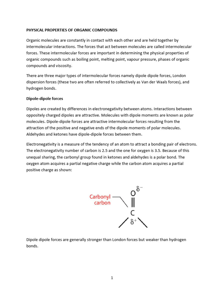 Intermolecular Forces in Organic Compounds | PDF | Chemical Polarity ...