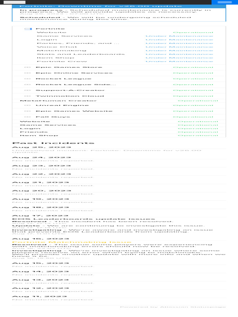 Epic Games Status Update: Maintenance | PDF | Video Game Companies ...