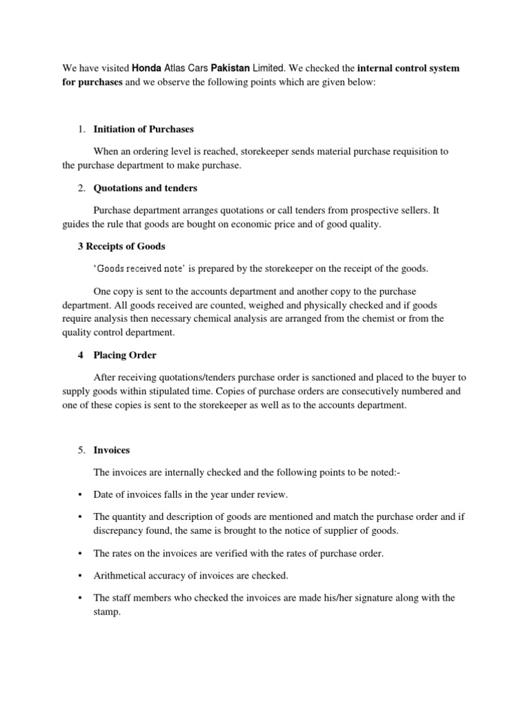 Internal Control For Purchases | PDF