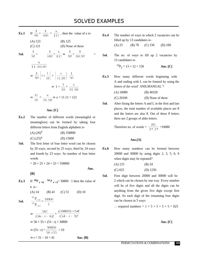 Permutation & Combinations (Sol. + Level) | PDF | Mathematics