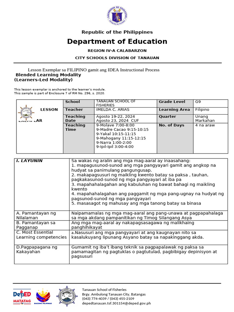 WEEK 3 Lesson Plan Aug 19-22, 2024 | PDF