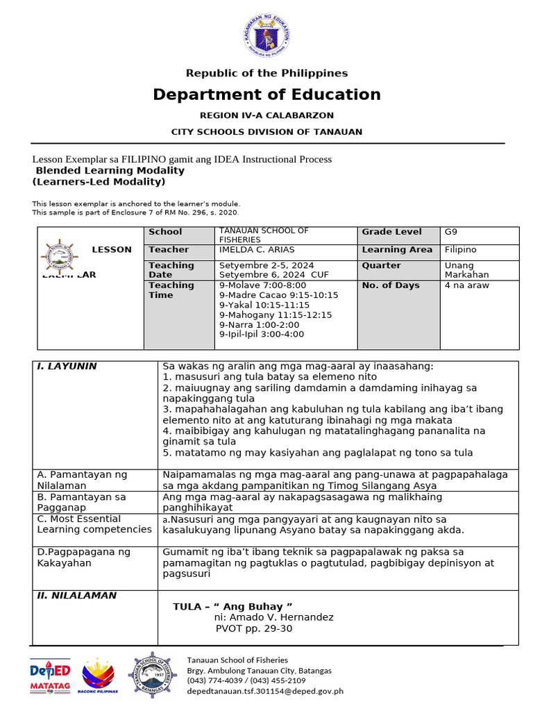 WEEK 5 Lesson Plan Sept 2-6,2024 | PDF