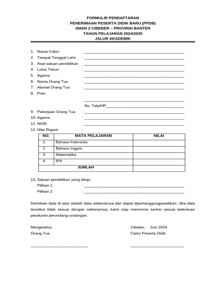 Formulir Pendaftaran | PDF