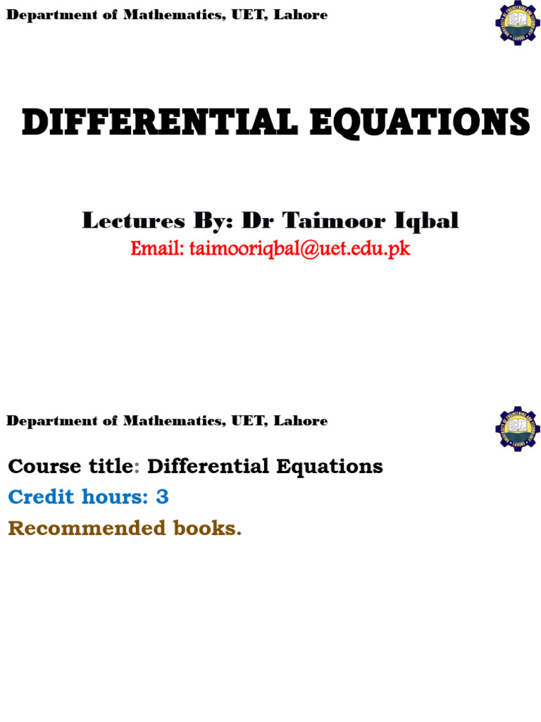 01-Diff Equations INTRO | PDF | Equations | Ordinary Differential Equation