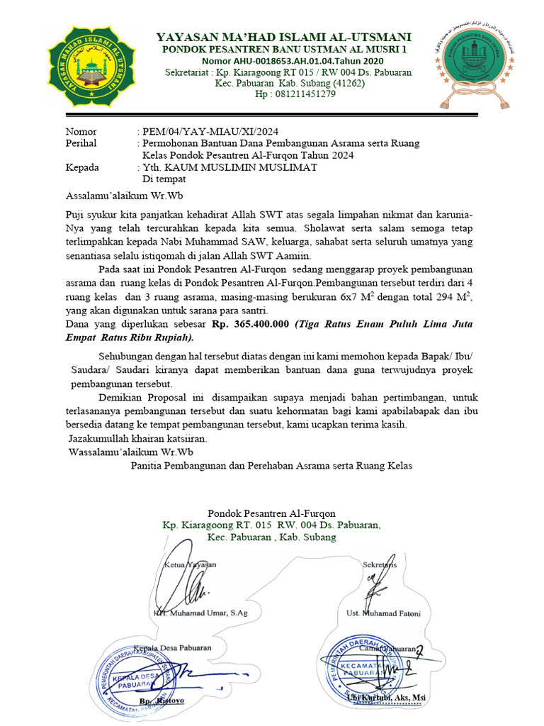 Proposal Pembangunan Asrama Terbaru | PDF