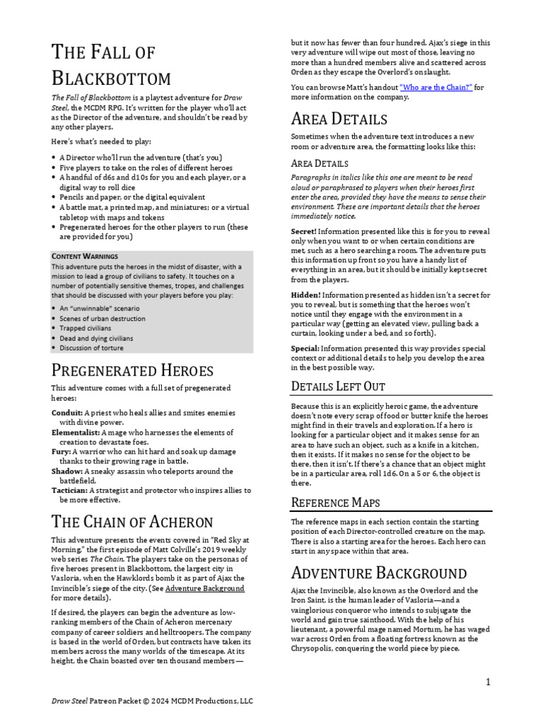 Fall of Blackbottom Backer Packet FINAL | PDF