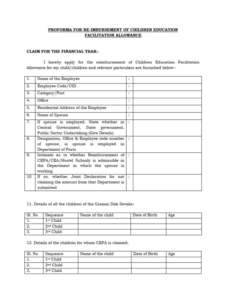 GDS Children Education Allowance Form 2025 | PDF