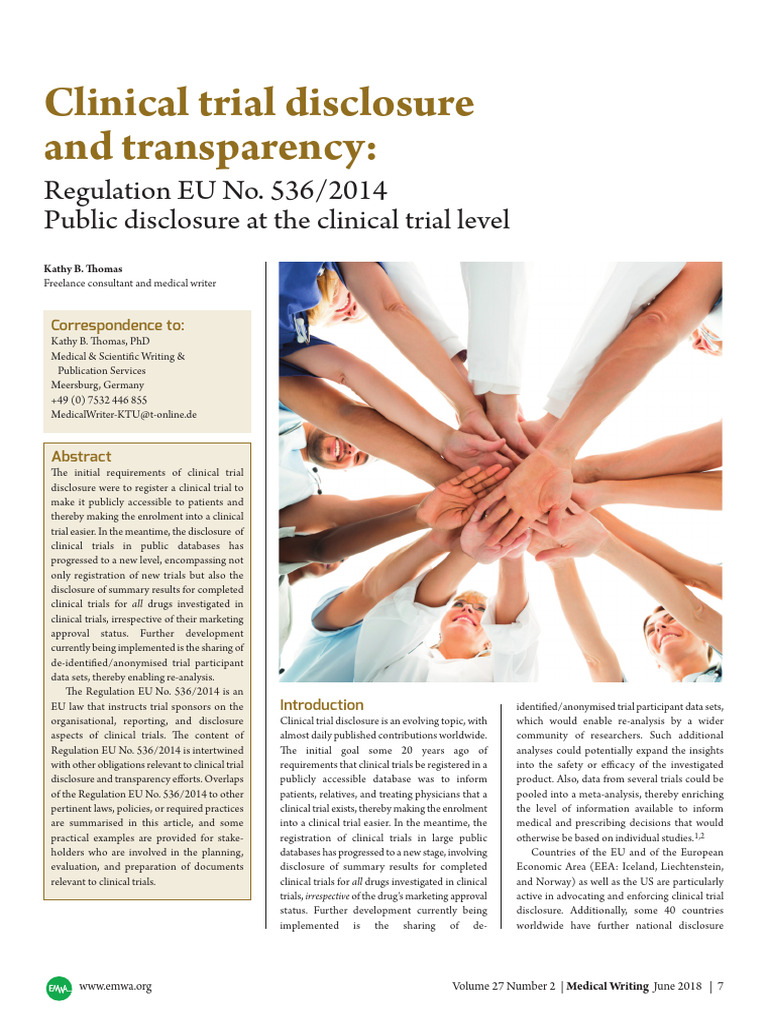 Thomas - Clinical Trial Disclosure and Transparency | PDF | Clinical Trial | European Union