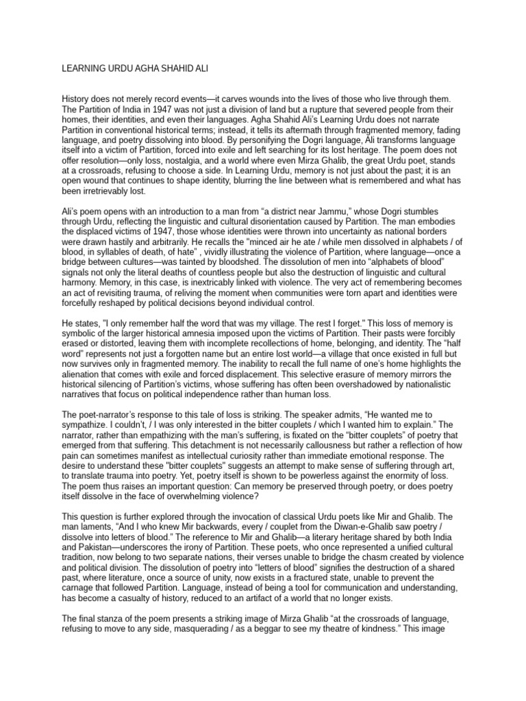 UNIT 3 POPEMS PARTITION | PDF | Partition Of India | Poetry