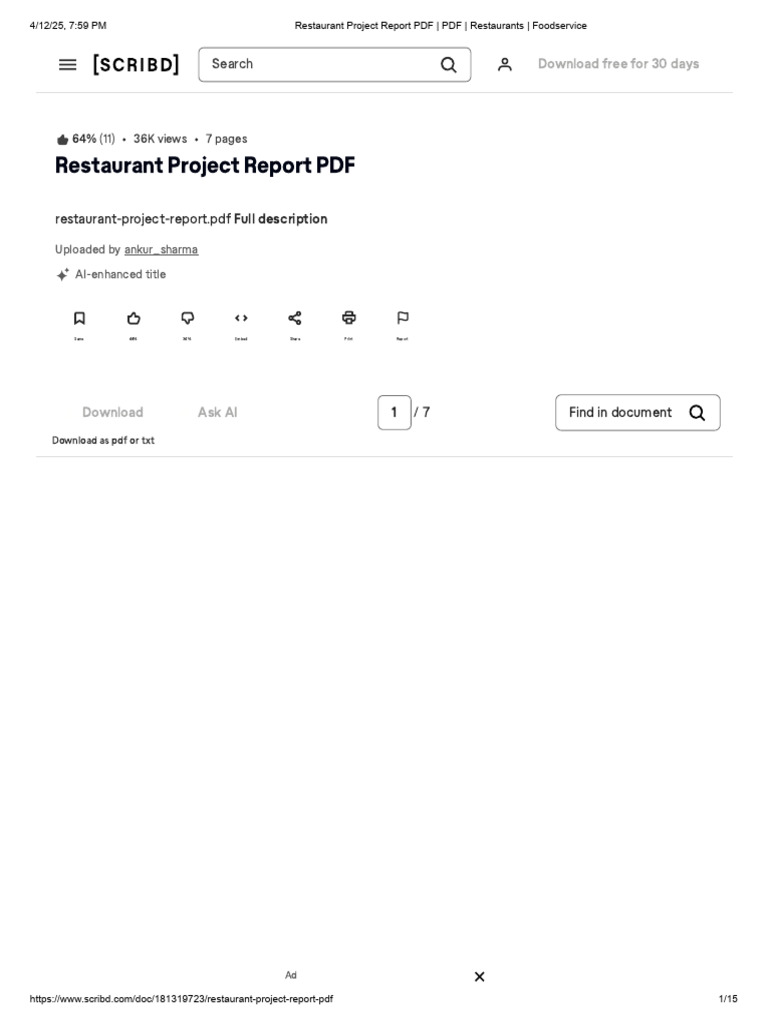 Restaurant Project Report PDF - PDF - Restaurants - Foodservice | PDF ...