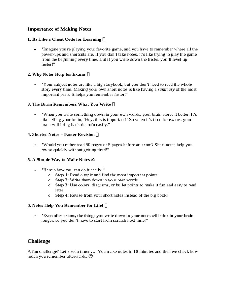 Importance of Making Notes | PDF | Plants | Leaf