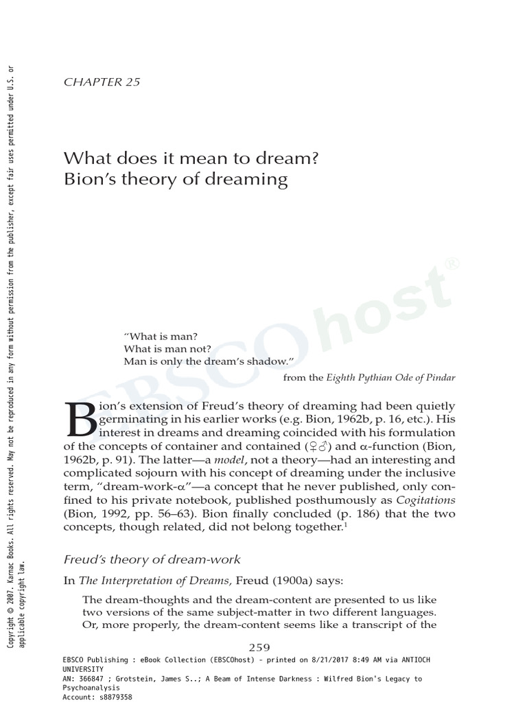 Bion's Dream Theory Explained | PDF | Psychoanalysis | Unconscious Mind