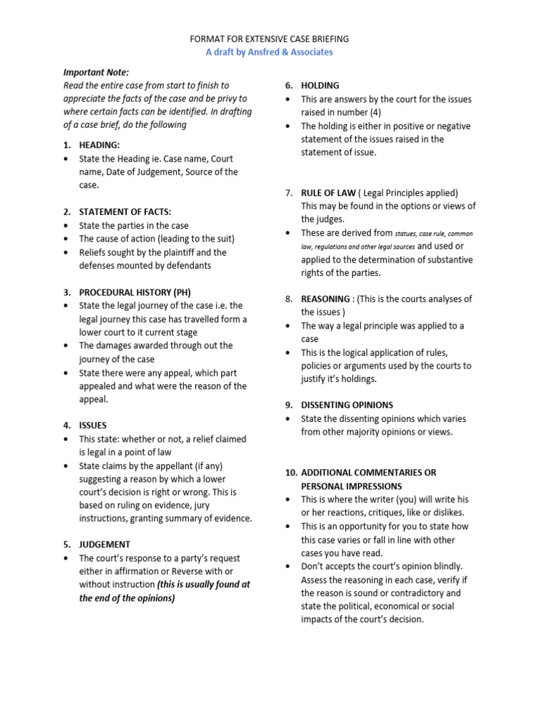 Case Breif Format by Ansfred | PDF | Judgment (Law) | Lawsuit
