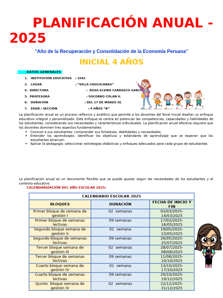 Planificación Anual 2025 1042 | PDF | Enseñando | Información