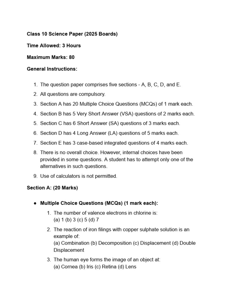 Science Board Paper 2025 | PDF | Myopia | Salt (Chemistry)