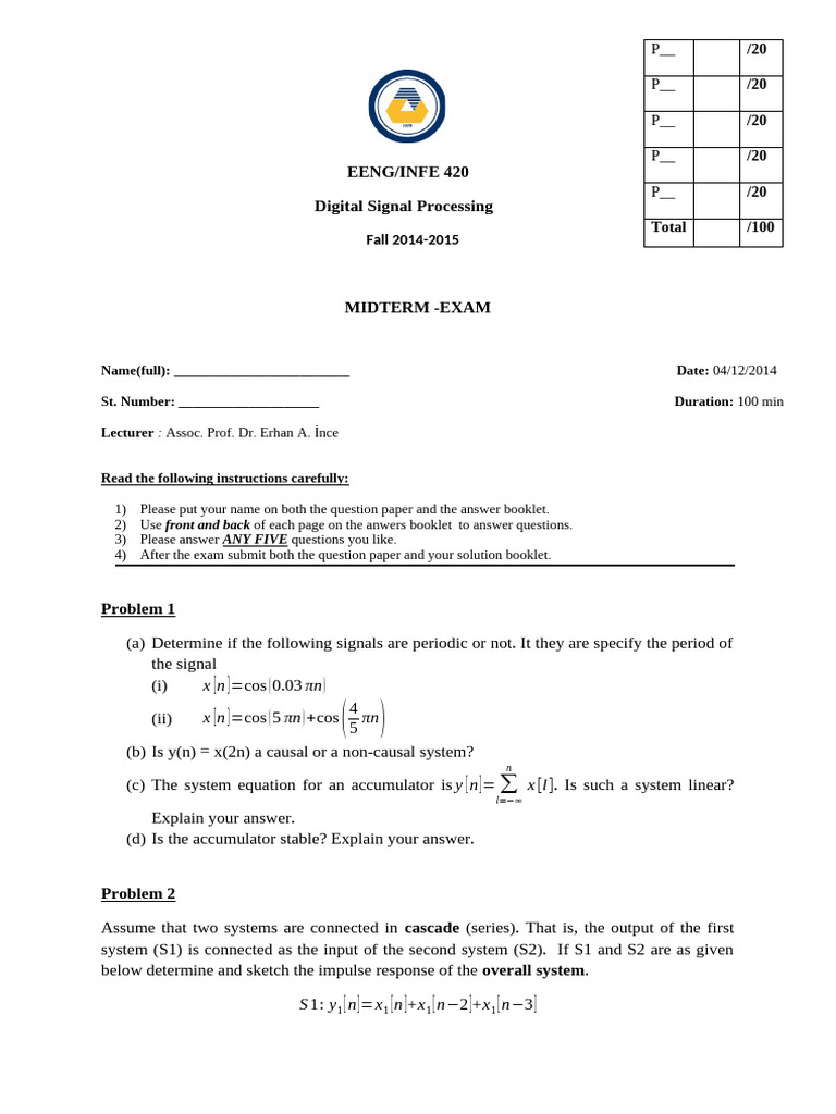 Eeng Infe 420 Fall 2014 2015 MT | PDF | Mathematical Analysis | Applied Mathematics