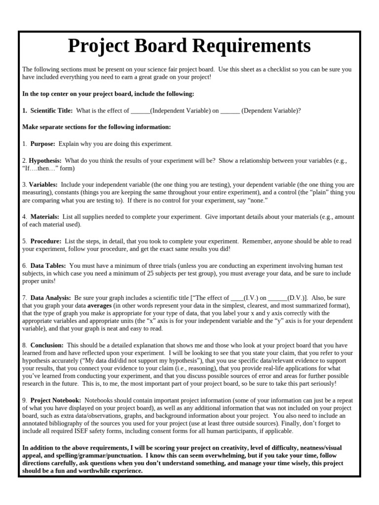 Science Fair Project Board Checklist | PDF | Experiment | Scientific Method
