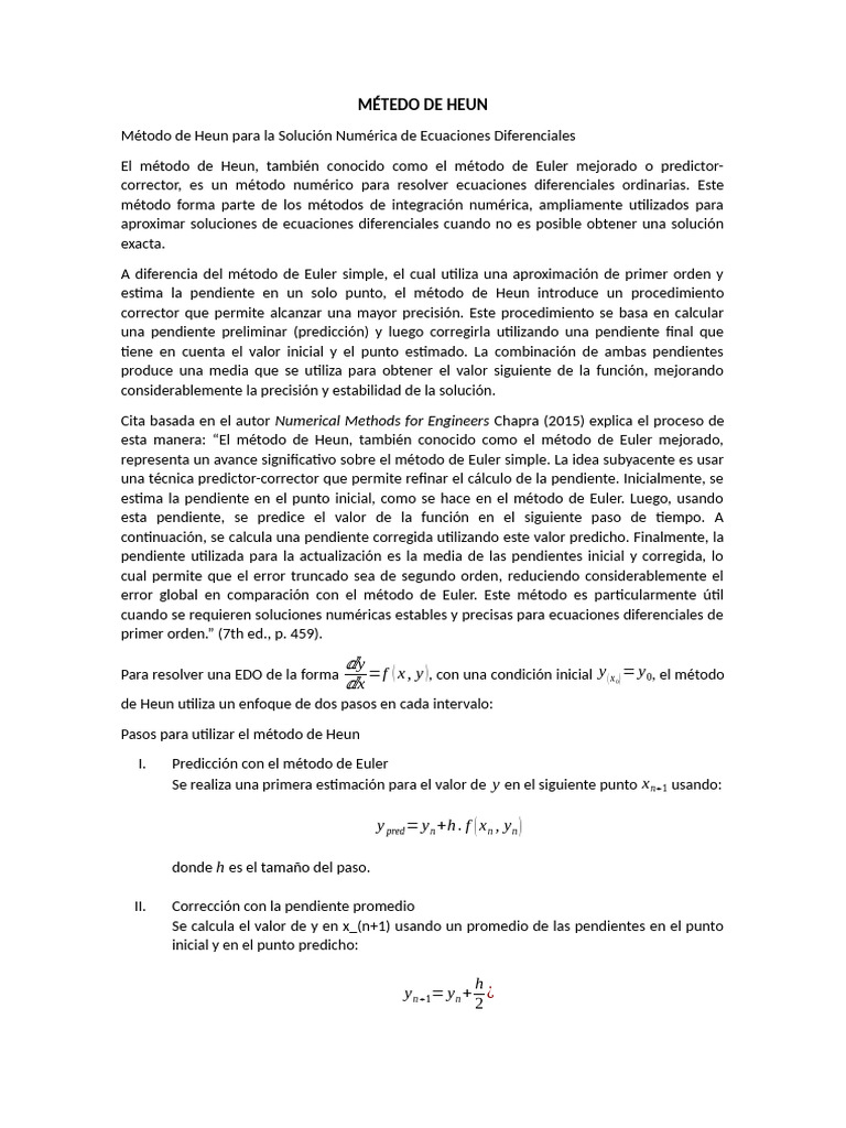 Métedo de Heun | PDF | Ecuaciones diferenciales | Ecuaciones