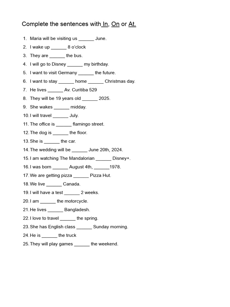 Preposition Exercise | PDF