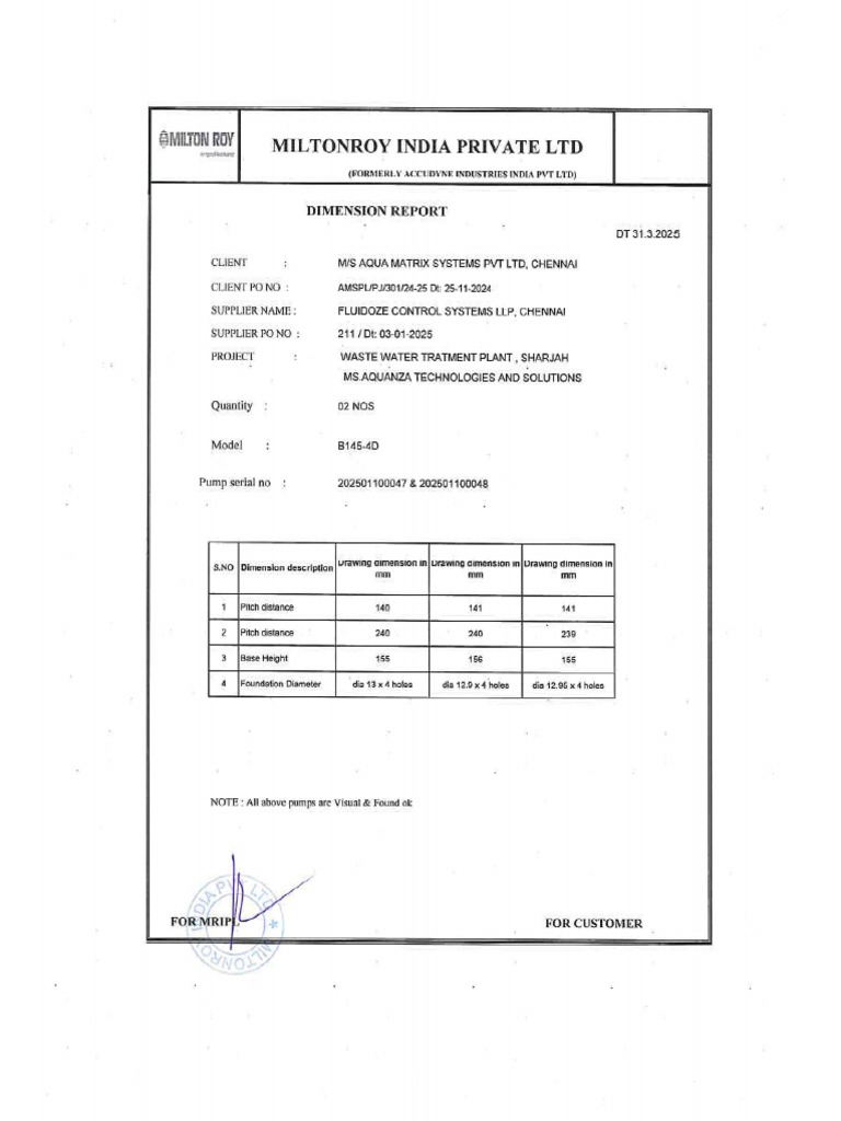 DOSING PUMP DIMENSIONAL REPORT | PDF