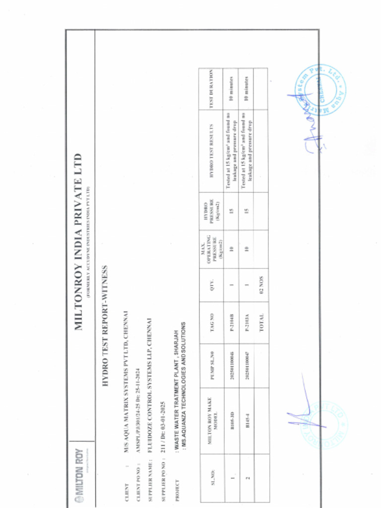 DOSING PUMP PERFORMANCE TEST WITNESS REPORT | PDF