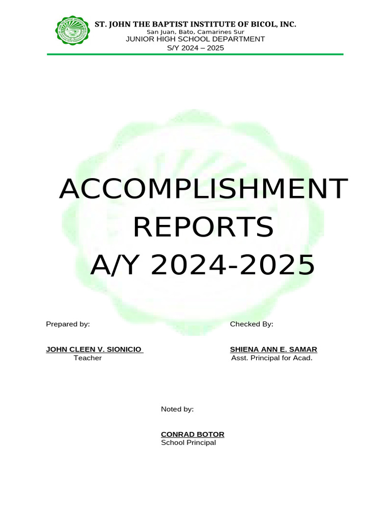 Accomplishment Report 2024 2025 Pdf Learning