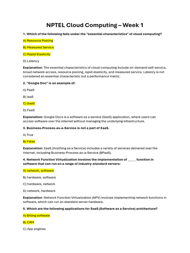 NPTEL Cloud Computing Week 1 | PDF | Software As A Service | Cloud Computing