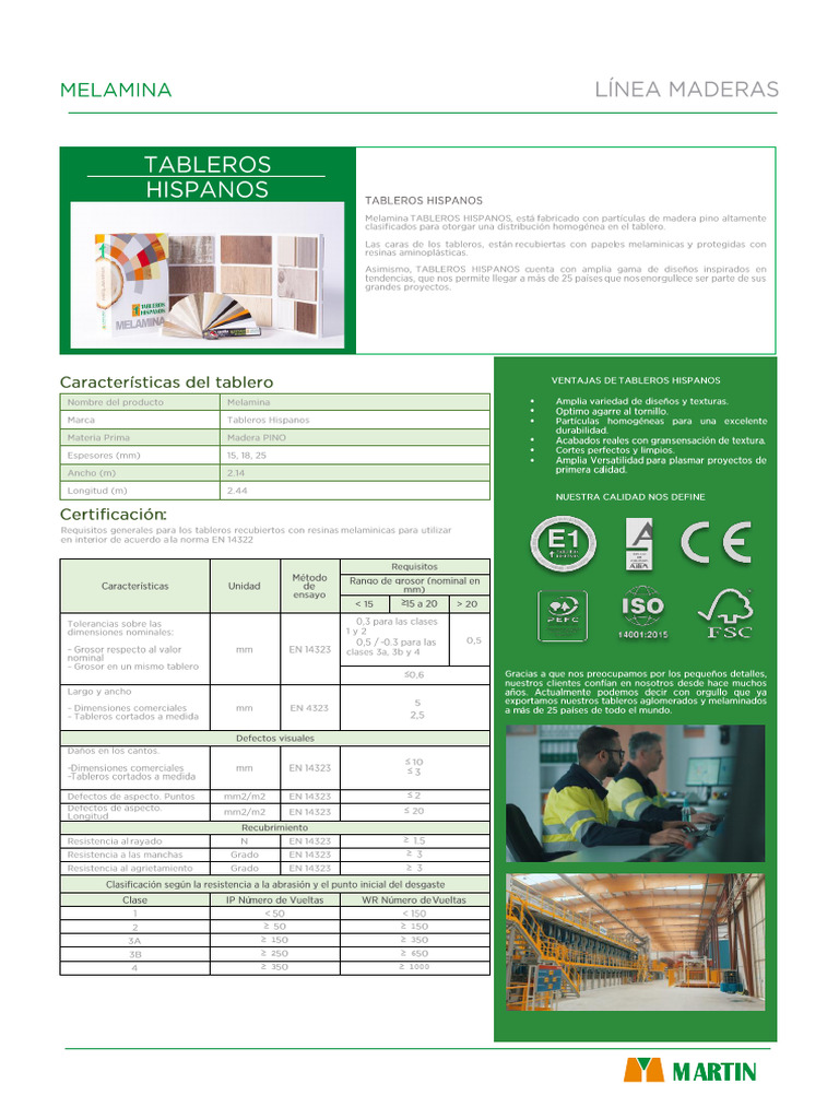 Ficha Tecnica Tableros Hispanos Melamine | PDF