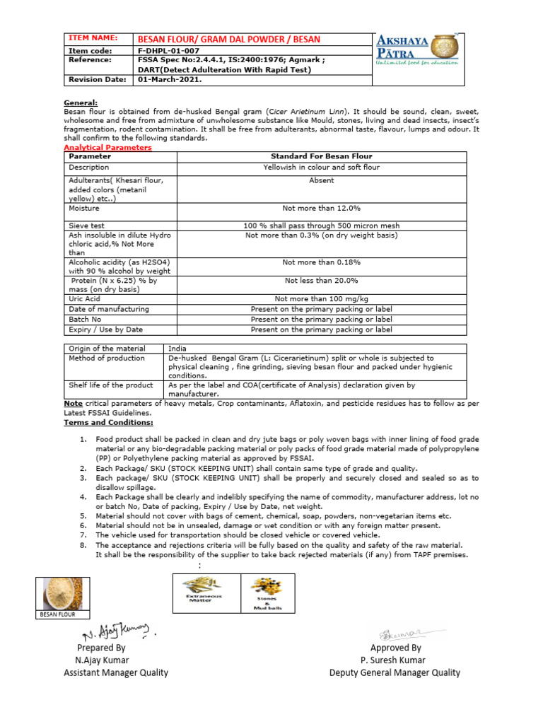 Besan Flour Quality and Standards | PDF | Flour | Chickpea