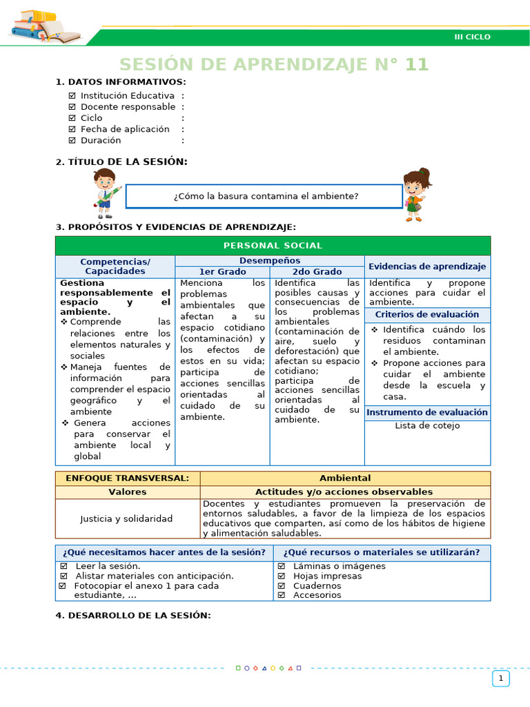 Sesiones de Aprendizaje - EDA IV Semana 2 - III Ciclo Junio | PDF | Evaluación | Aprendizaje