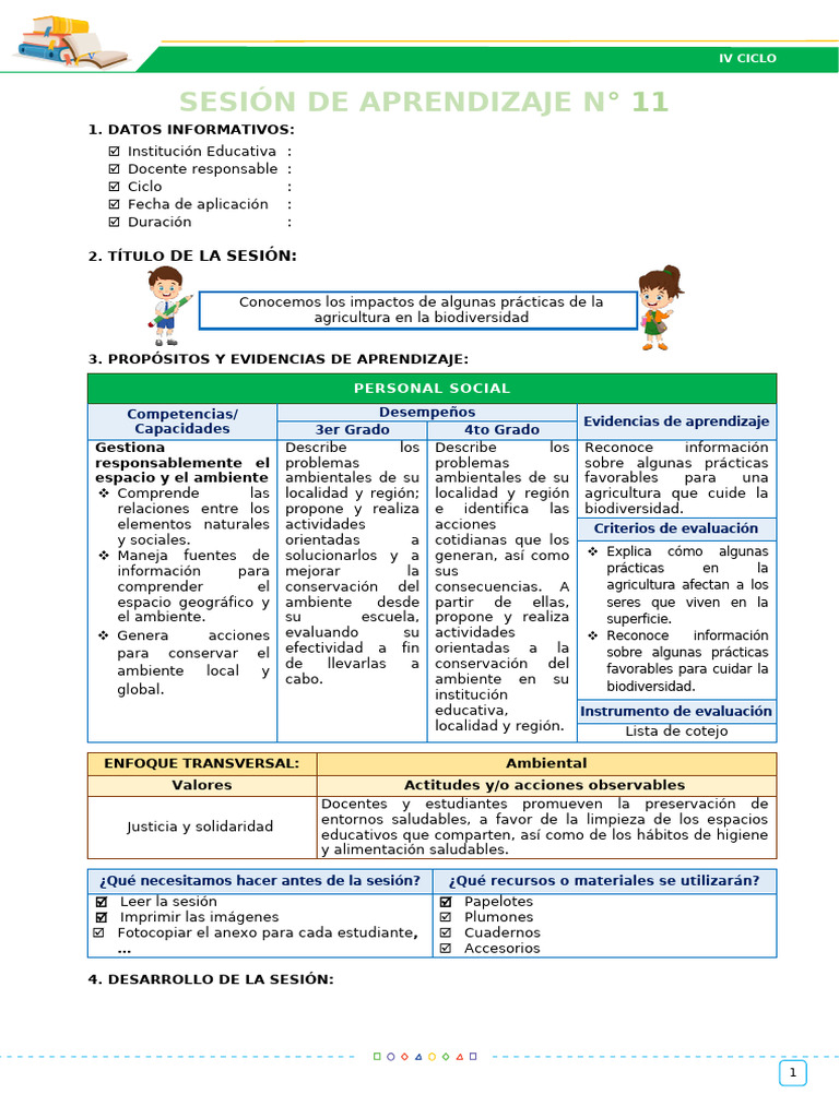 1.- Sesiones de aprendizaje - EDA IV Semana 2 - IV Ciclo Junio[1] | PDF | Aprendizaje | Evaluación