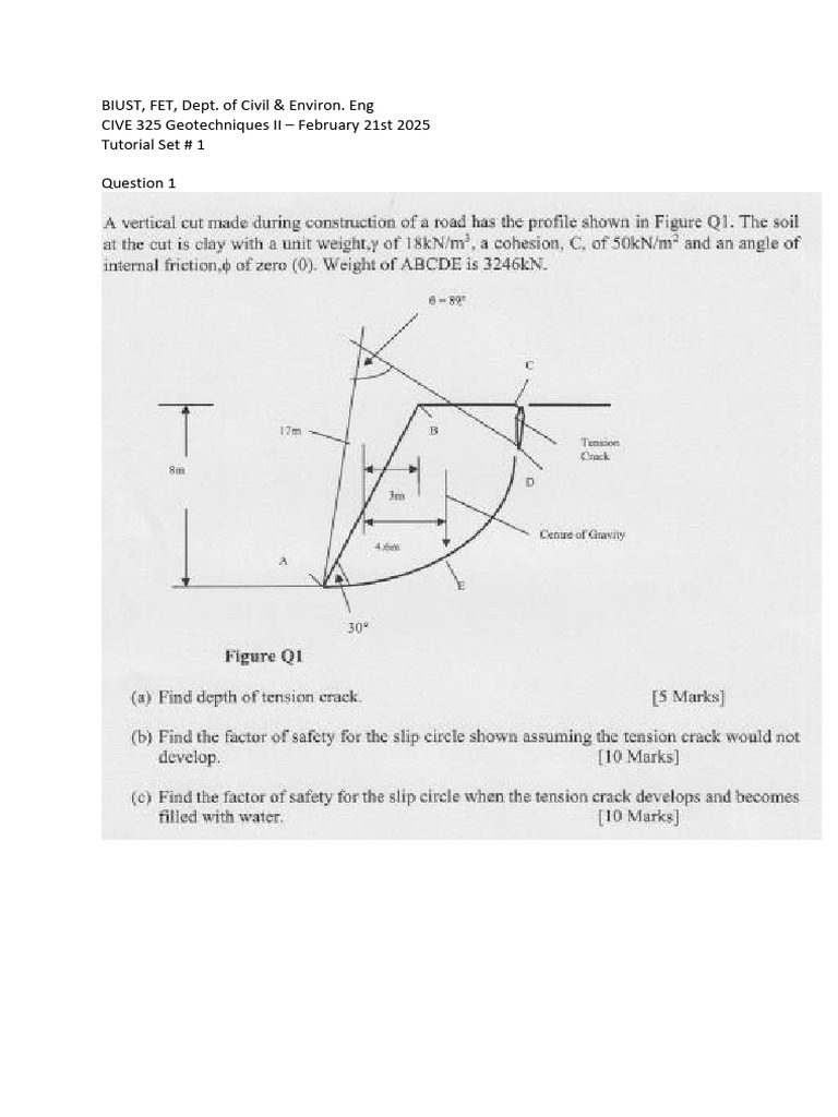 BIUSTcourse CIVE325 Tutorial Set 1 February 21 ST 2025 | PDF